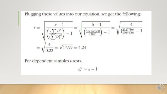 Lecture 8 - Dependent samples T-Test.pptx | Education