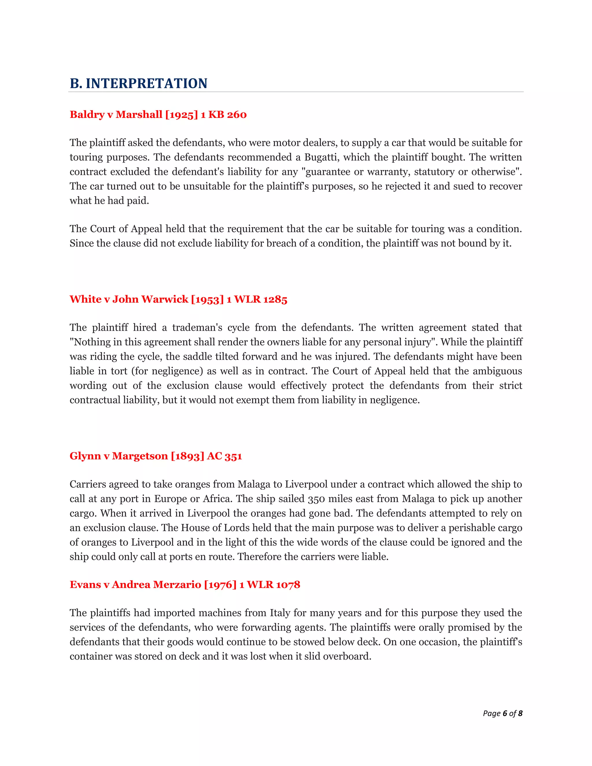 Lecture 8 Exclusion and Limiting Clauses - Cases | DOCX | Law