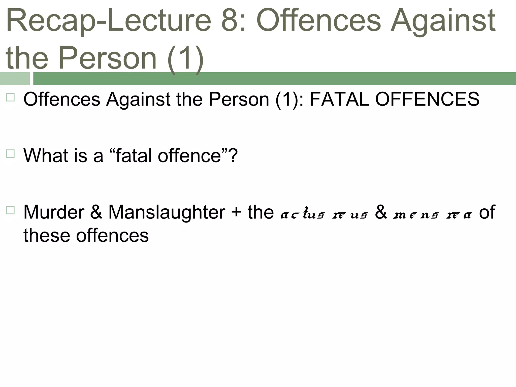 Lecture 8 non fatal offences | PPT