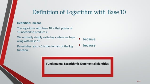 Lecture8 if Logarithms Functions. Examples of Logs | PPTX