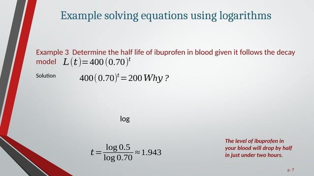 Lecture8 if Logarithms Functions. Examples of Logs | PPTX