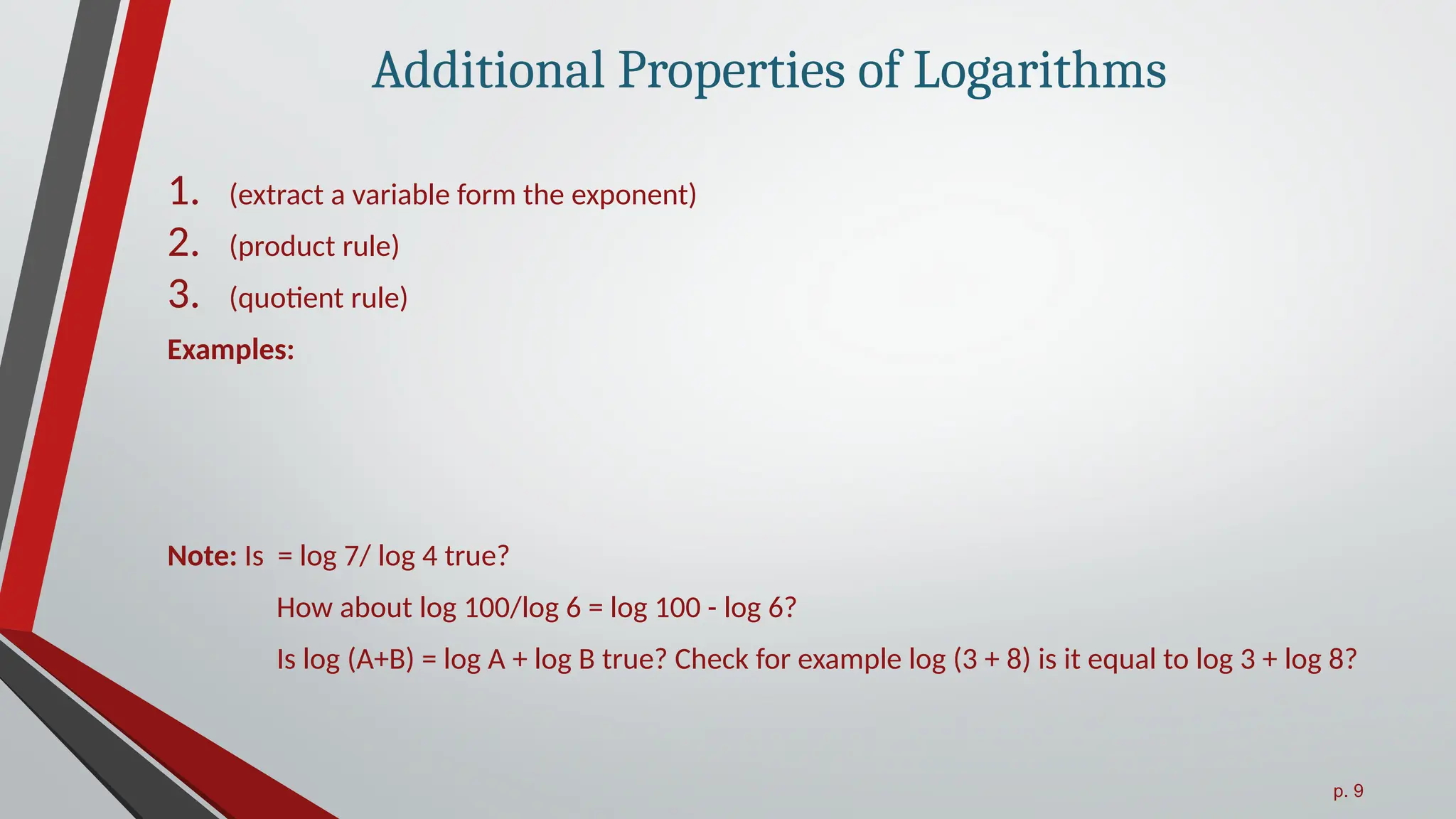 Lecture on Logarithmic Functions and examples | PPTX