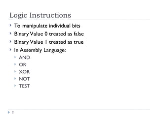 Computer Organization & Assembly Language Logic Instructions | PPT