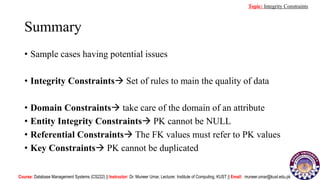 Lecture 8 (Week 7) -Integrity Constraints.pptx | Free Download