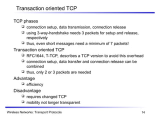 Wireless Networks: Transport Protocols Lecture | PPT