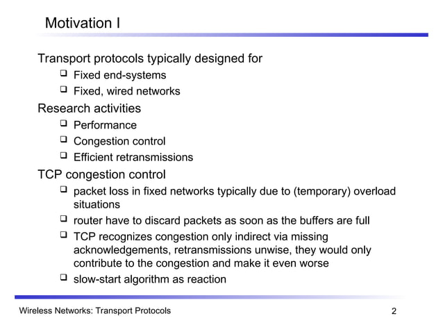 Wireless Networks: Transport Protocols Lecture | PPT