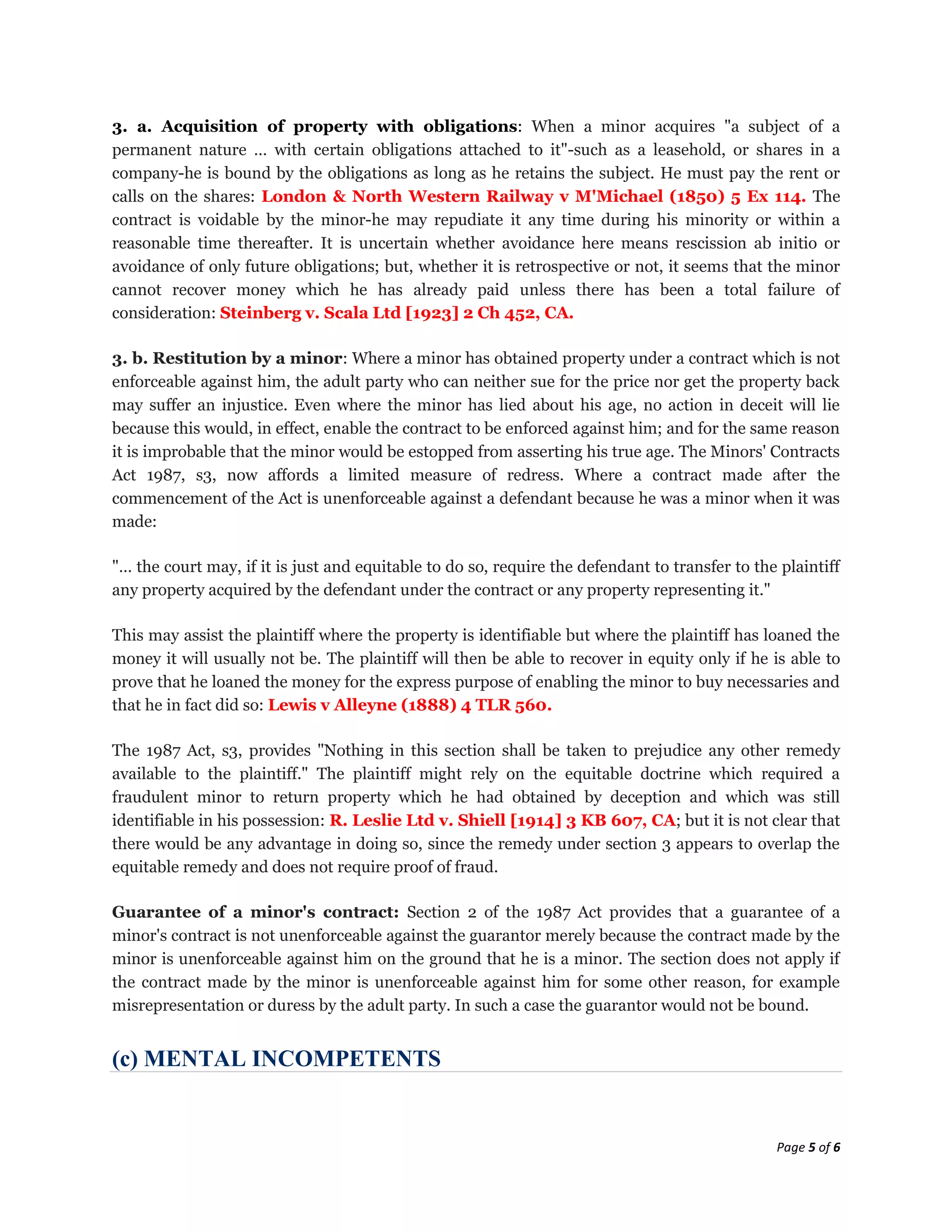 Lecture 9 capacity - notes and cases | DOCX