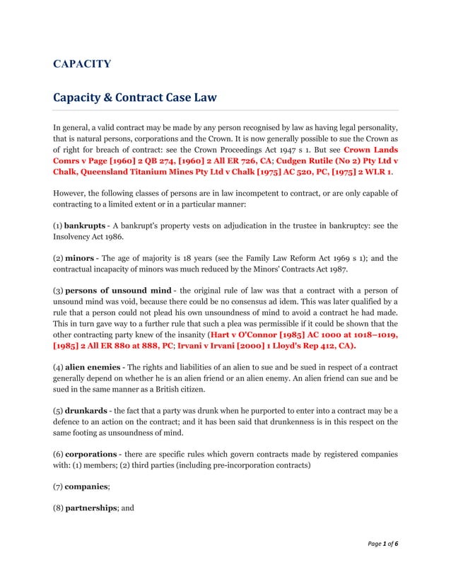Lecture 9 capacity - notes and cases | DOCX | Adoption and Fostering ...