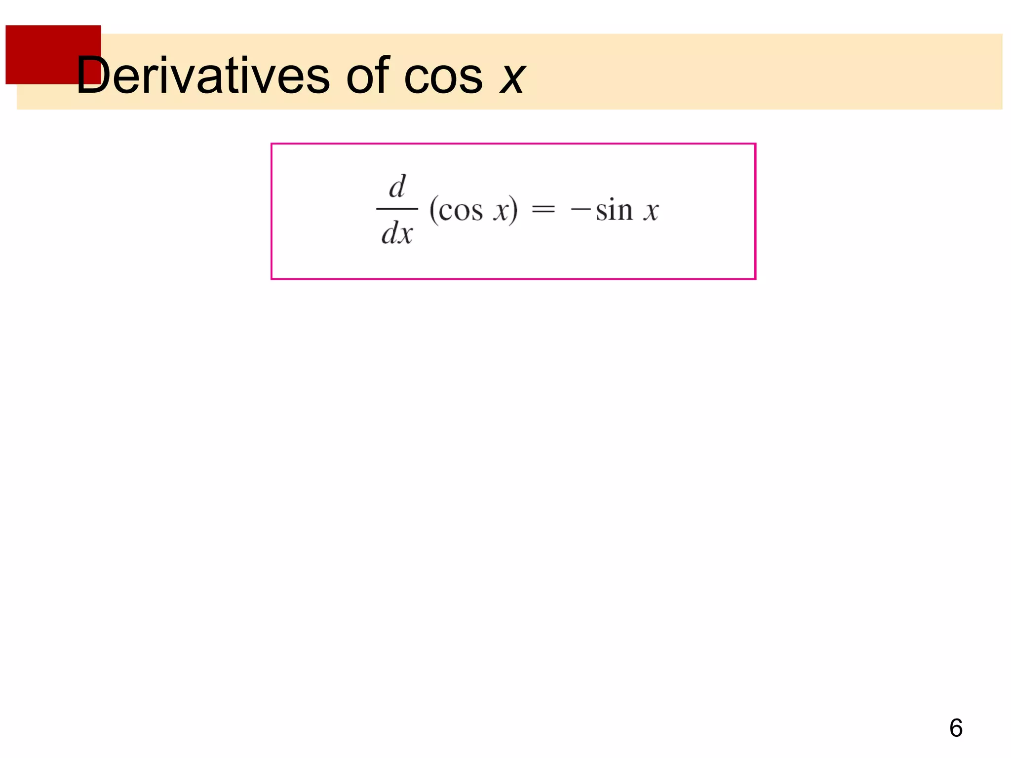 Lecture 9 derivatives of trig functions - section 3.3 | PPT