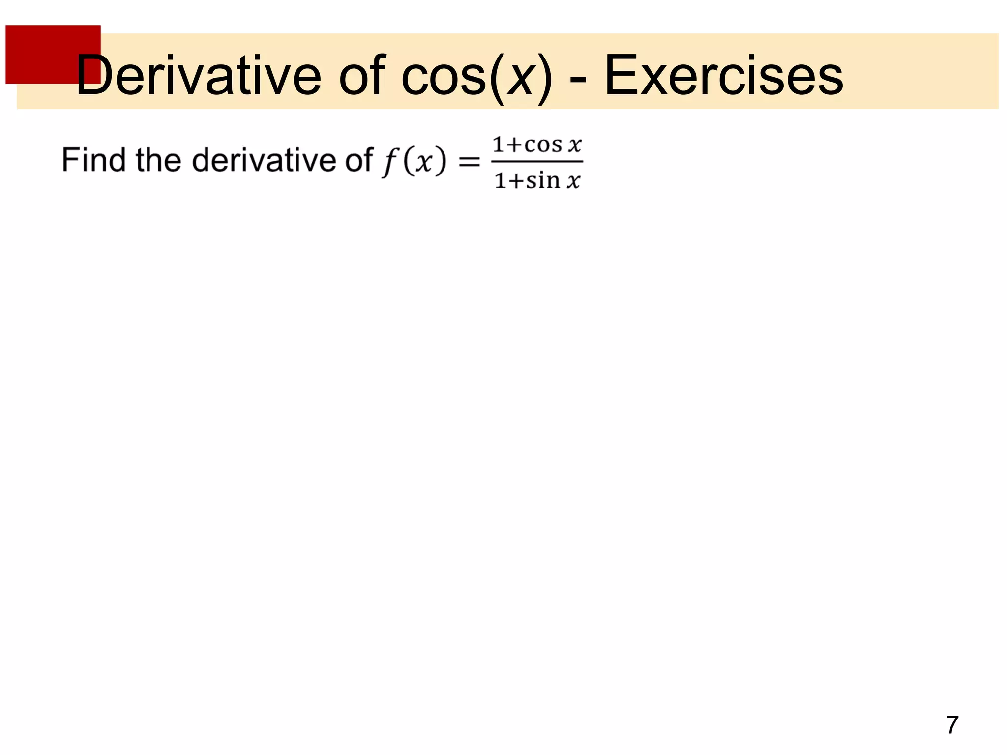 Lecture 9 derivatives of trig functions - section 3.3 | PPT