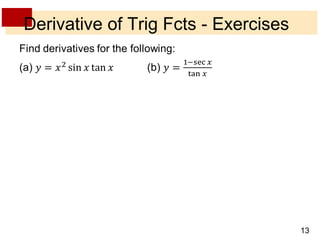 Lecture 9 derivatives of trig functions - section 3.3 | PPT