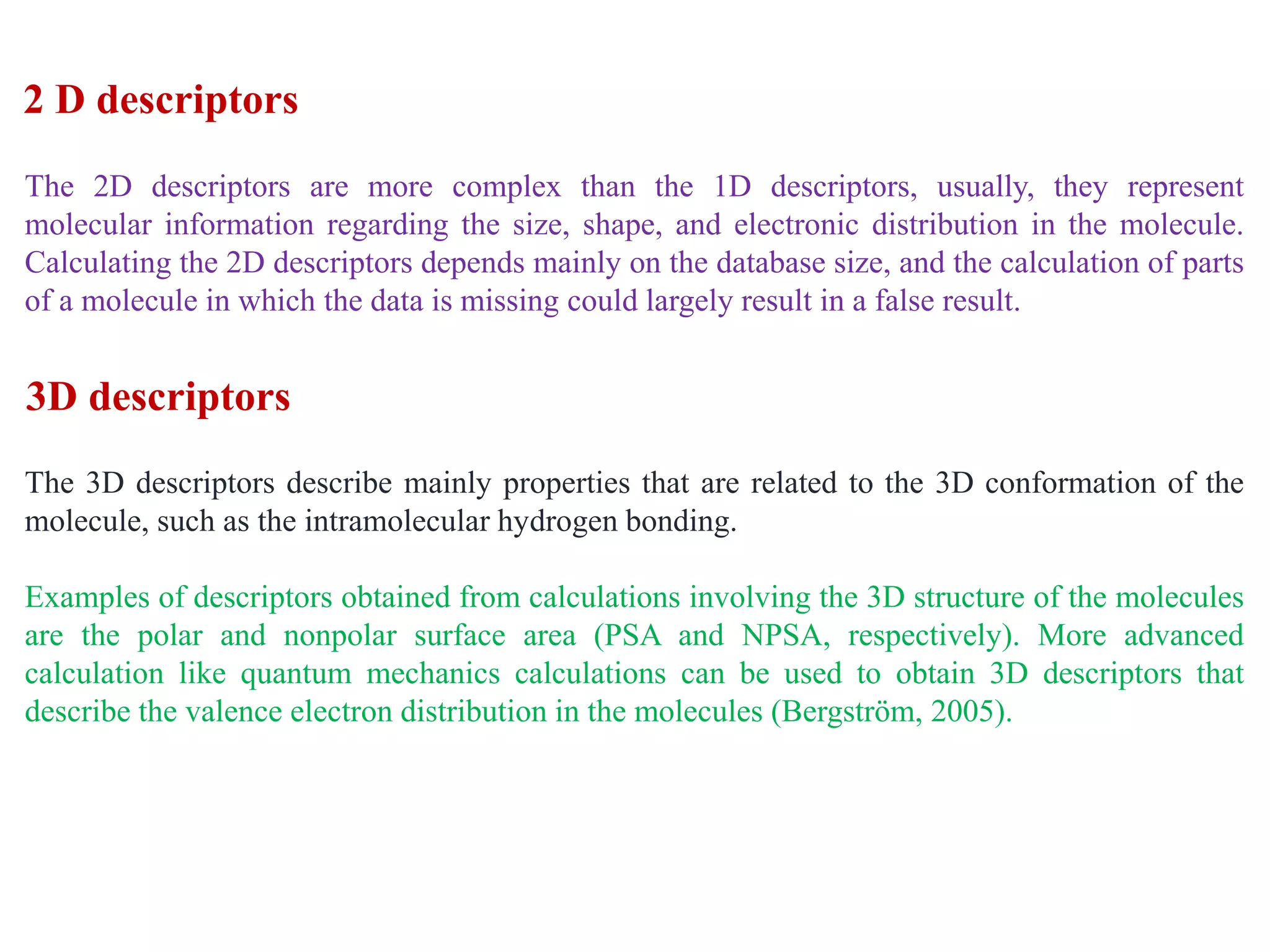 Lecture 9 molecular descriptors | PDF