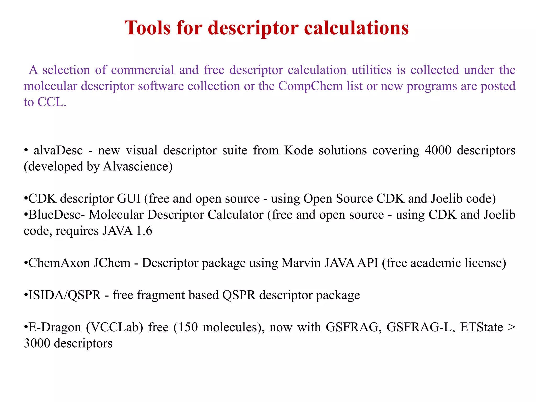 Lecture 9 molecular descriptors | PDF