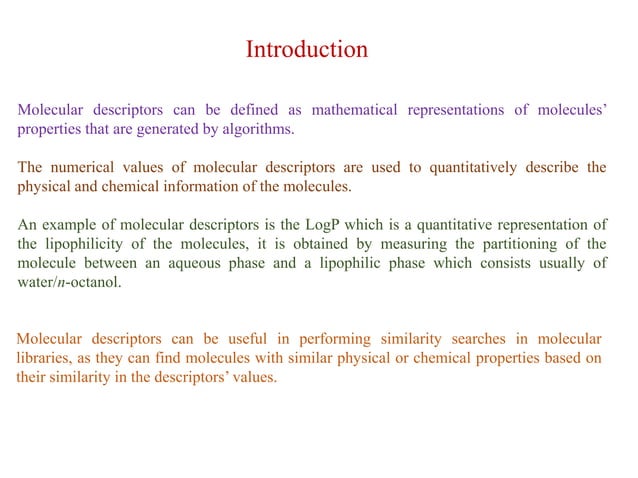 Lecture 9 molecular descriptors | PDF | Chemistry | Science