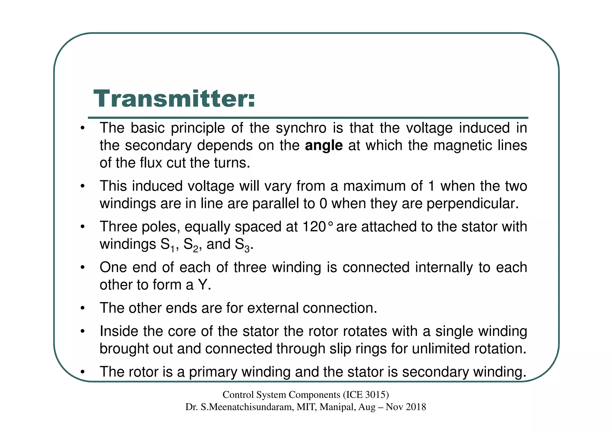 Lecture 9 synchros - transmitters, differentials, governing equations | PDF