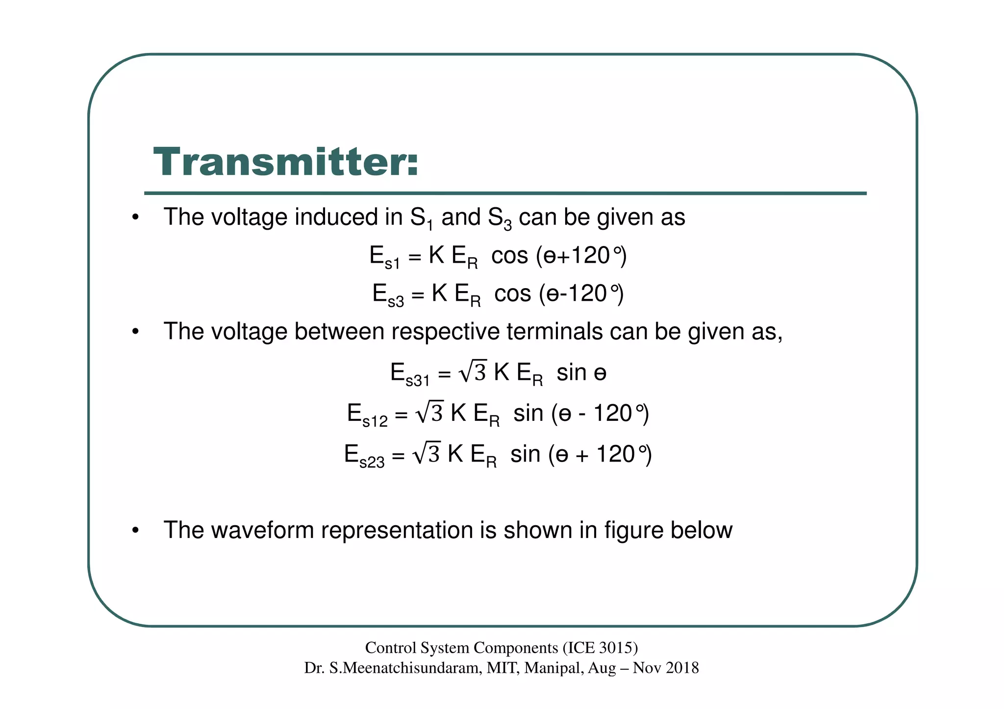 Lecture 9 synchros - transmitters, differentials, governing equations | PDF