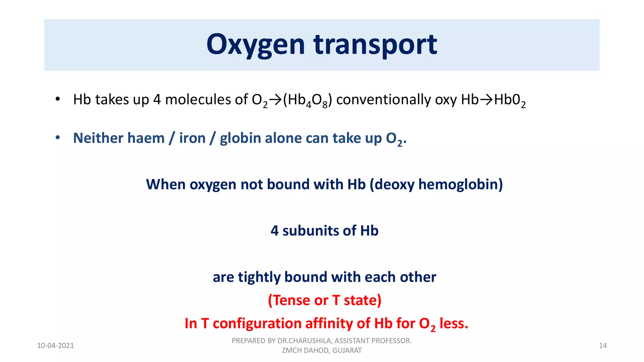 Transport of oxygen | PPT