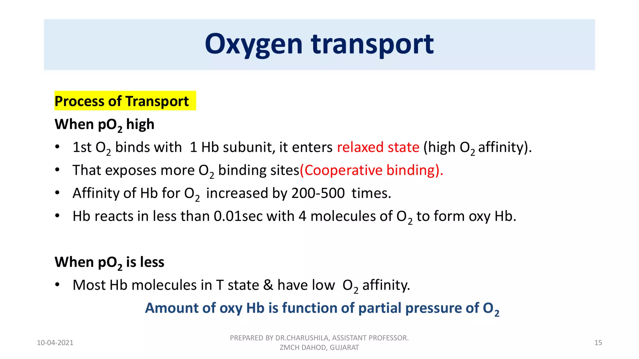 Transport of oxygen | PPT