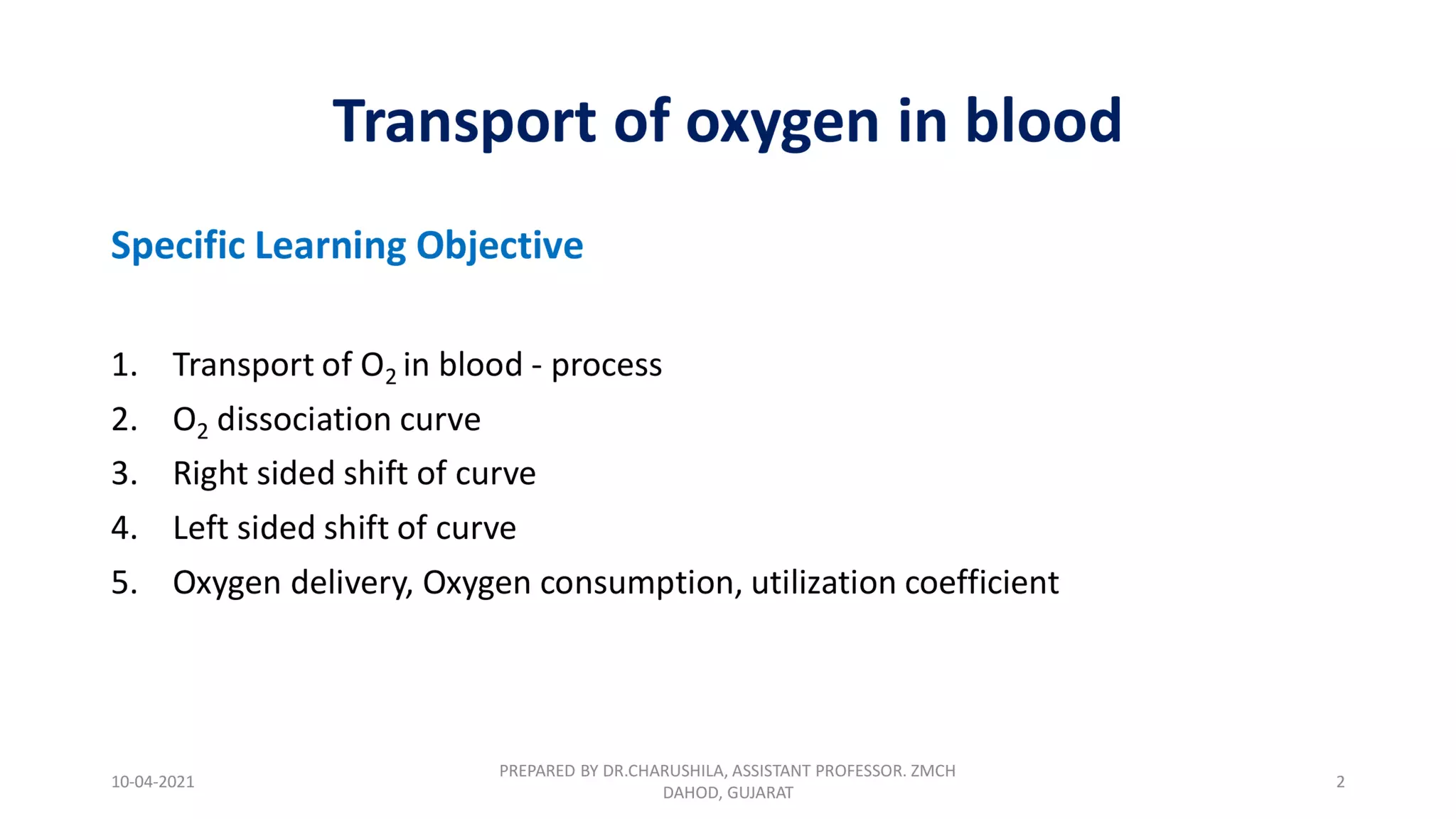 Transport of oxygen | PPT