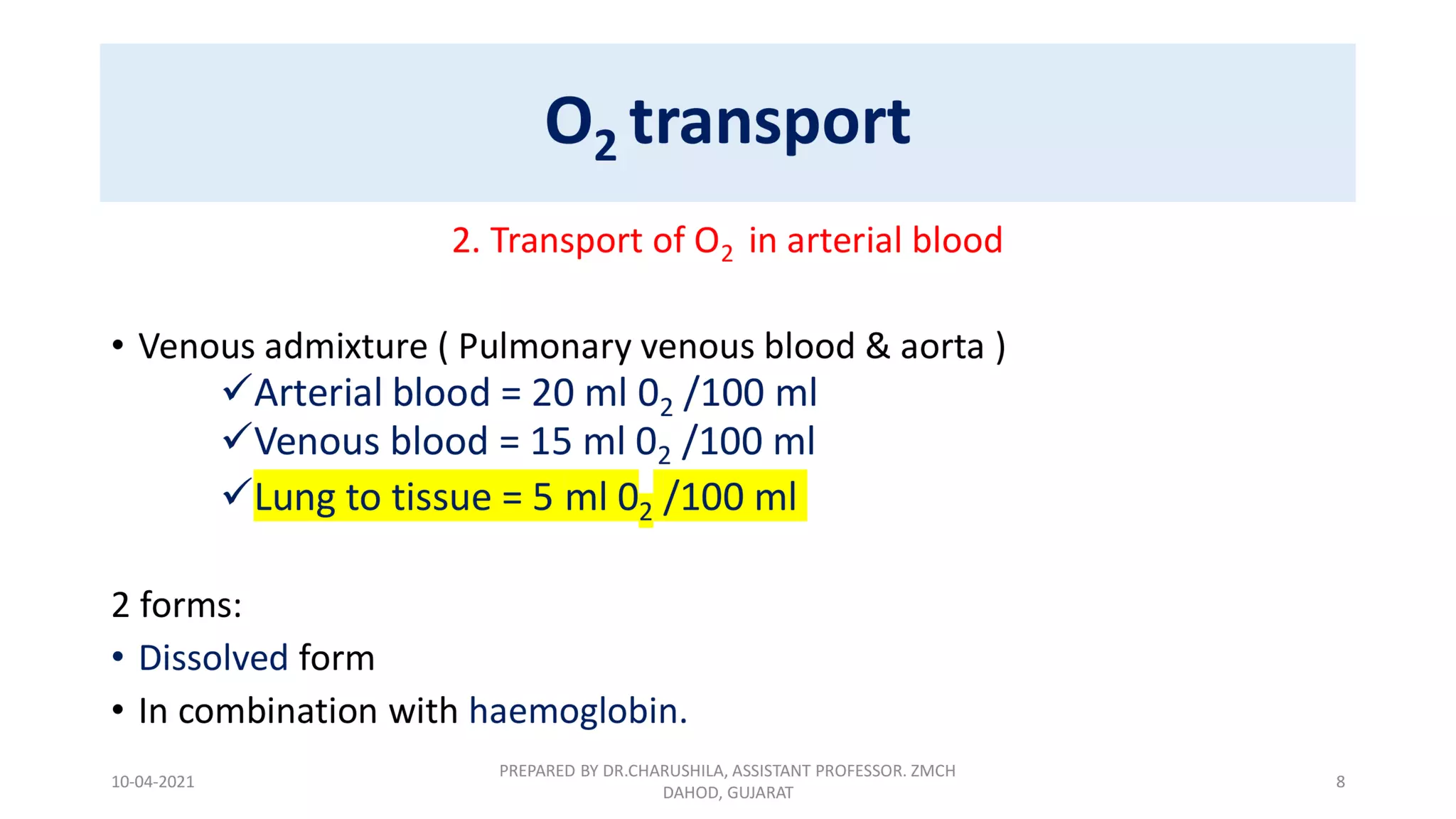 Transport of oxygen | PPT