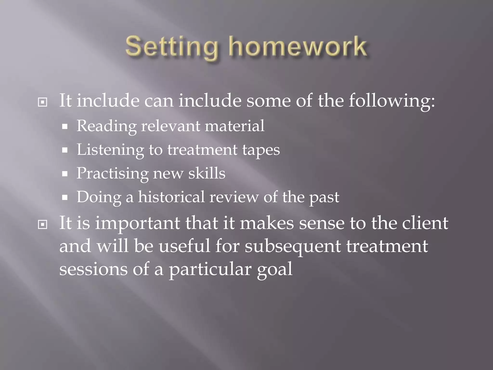 Lecture 9 homework in cbt | PPTX