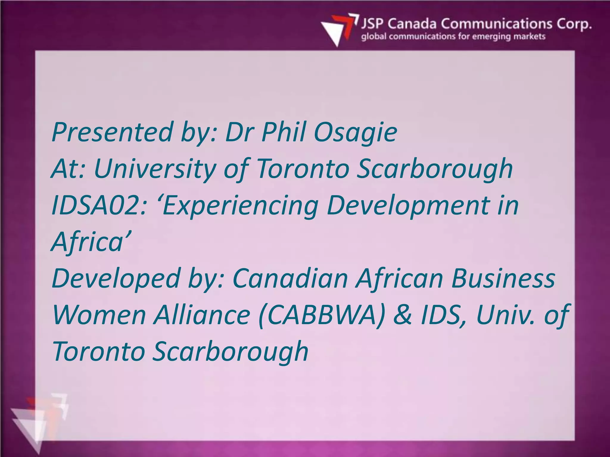 Lecture africa now and after - Dr. Phil Osagie | PPTX