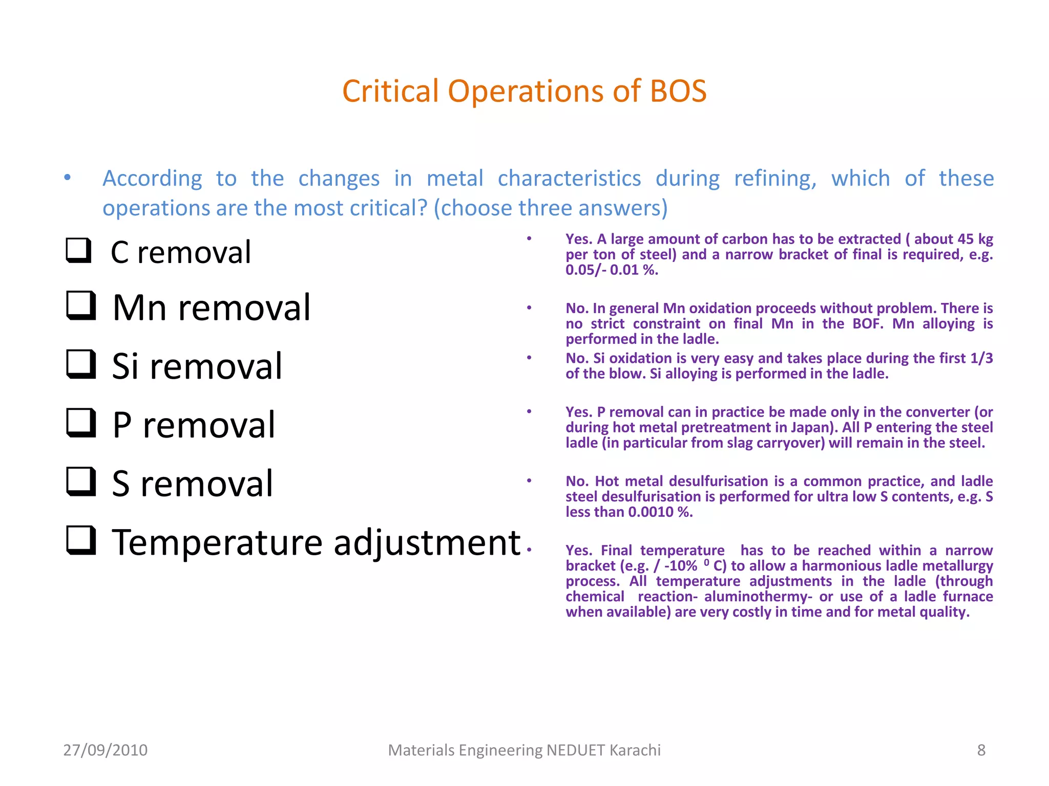 Steel MAking: Lecture BOS and EAF | PPTX
