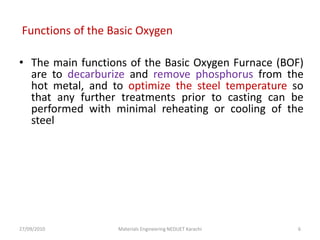 Steel MAking: Lecture BOS and EAF | PPTX