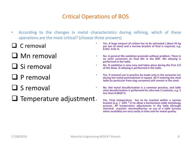 Steel MAking: Lecture BOS and EAF | PPTX | Chemistry | Science