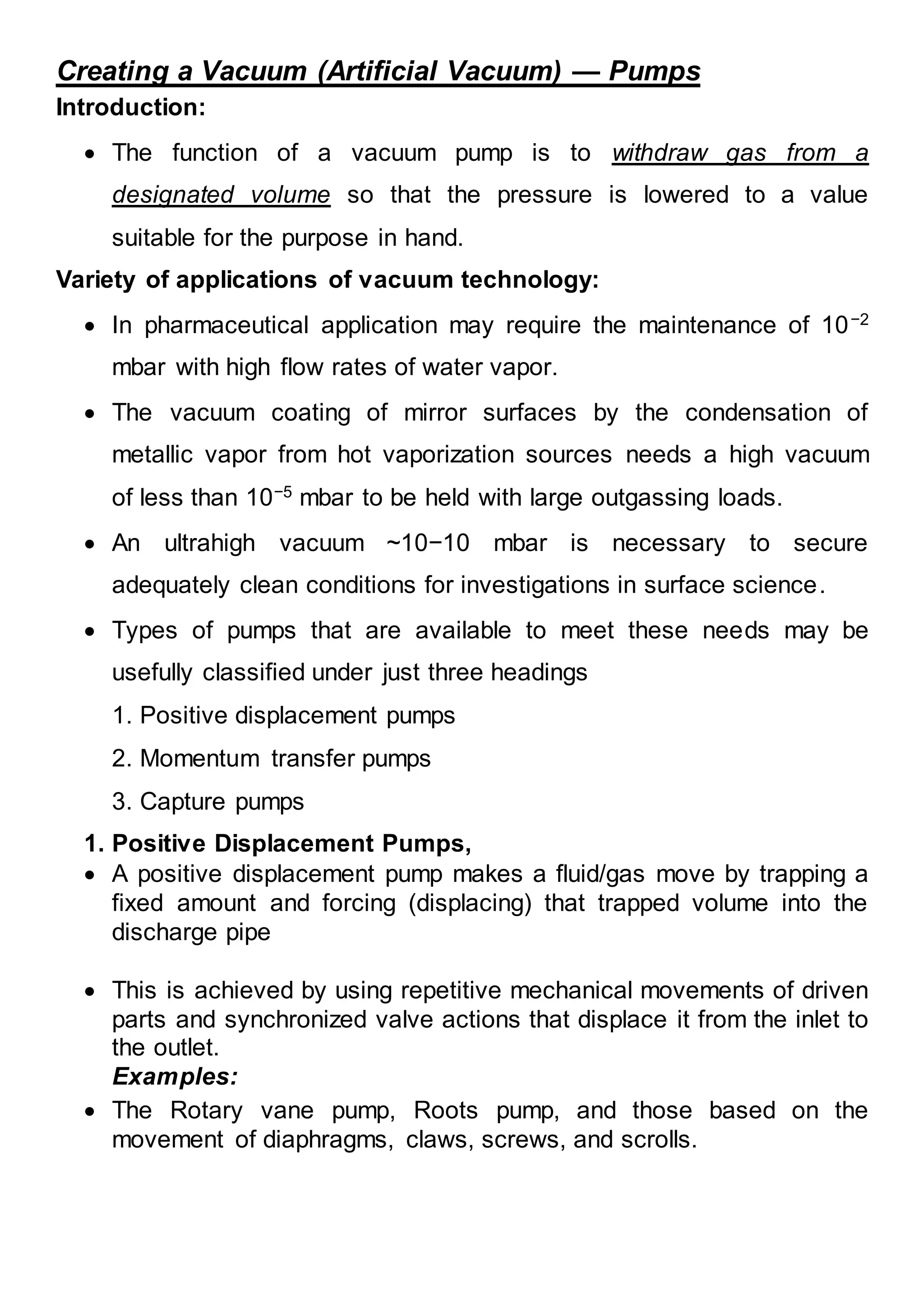Vacuum Metallurgy: creating a vacuum — pumps introduction | DOCX