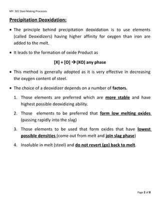 Steel Making: Lecture deoxidation | DOC