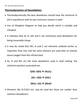 Steel Making: Lecture deoxidation | DOC