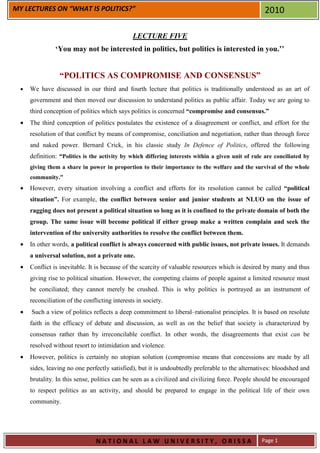 Lecture five on politics as compromise and consensus | PDF