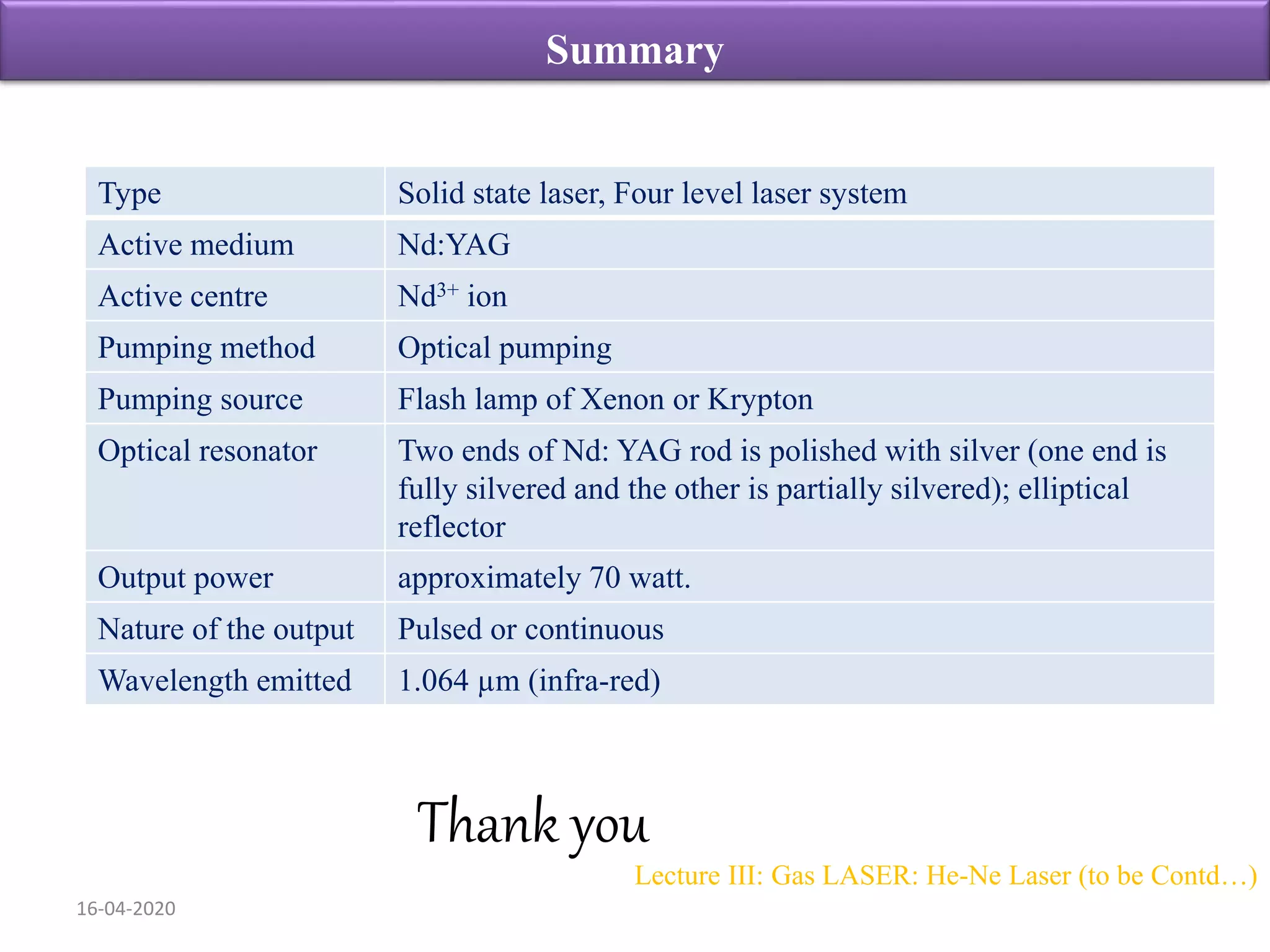 Lecture ii solid state laser nd yag laser | PPTX