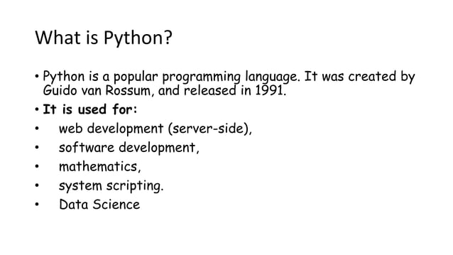 Lecture Introduction to Python 2024.pptx | Programming Languages | Computing