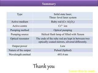 Lecture I Solid State Laser Ruby Laser | PPTX