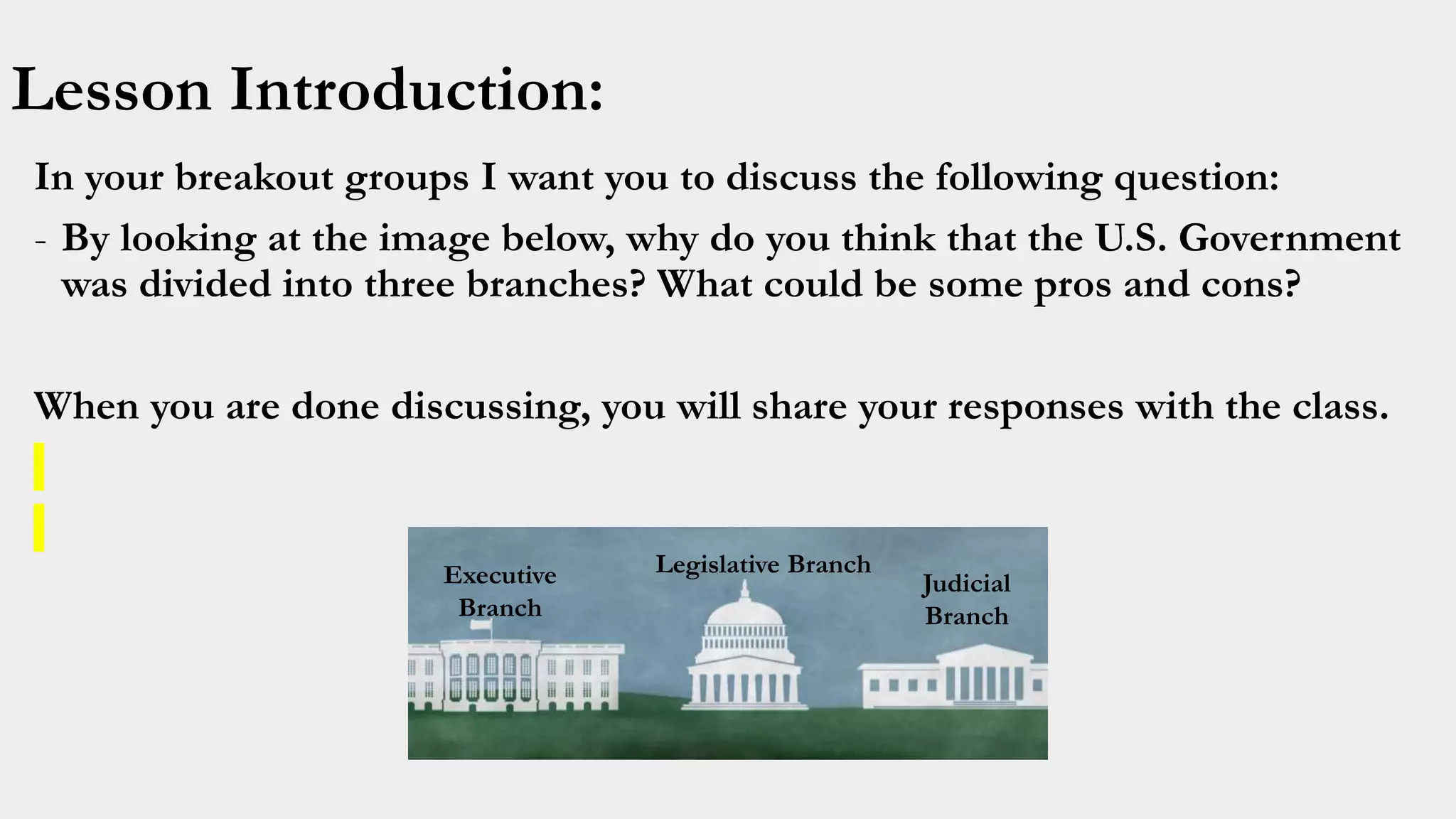 Lecture Lesson: Legislative and Executive Branch | PPTX