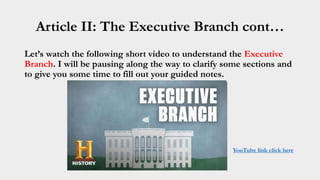 Lecture Lesson: Legislative and Executive Branch | PPTX