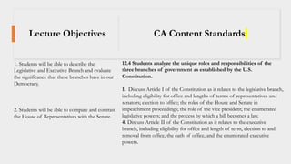 Lecture Lesson: Legislative and Executive Branch | PPTX