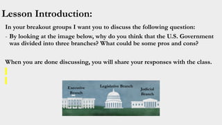Lecture Lesson: Legislative and Executive Branch | PPTX