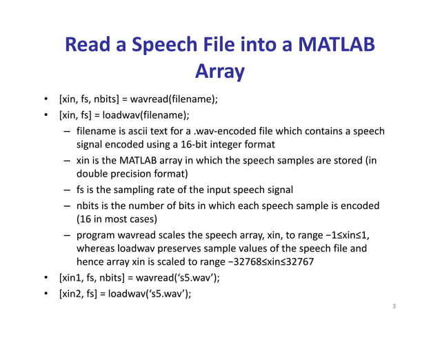 Lecture matlab speech_2013 | PDF