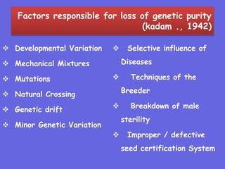 Deterioration causes of crop varieties and their control; Maintenance ...
