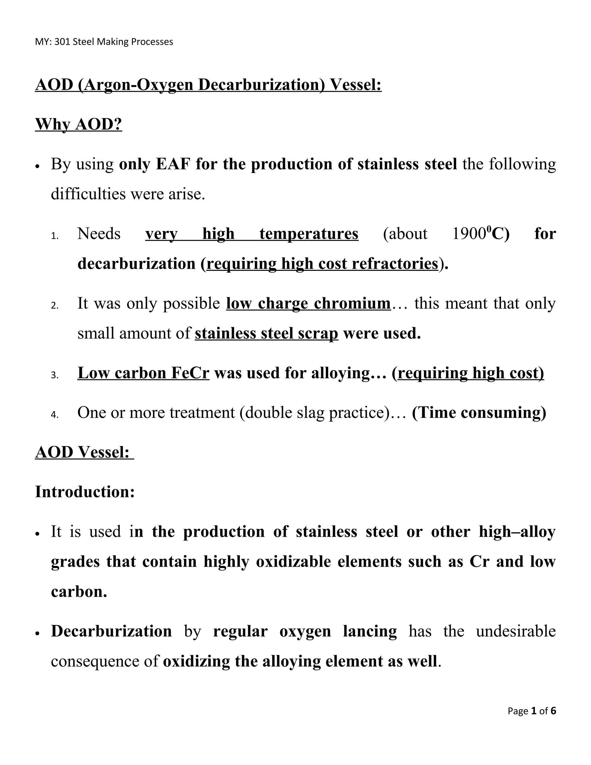 Steel Making: Lecture AOD | DOC