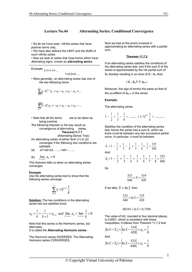 MTH101 - Calculus and Analytical Geometry- Lecture 44 | DOC | Physics ...
