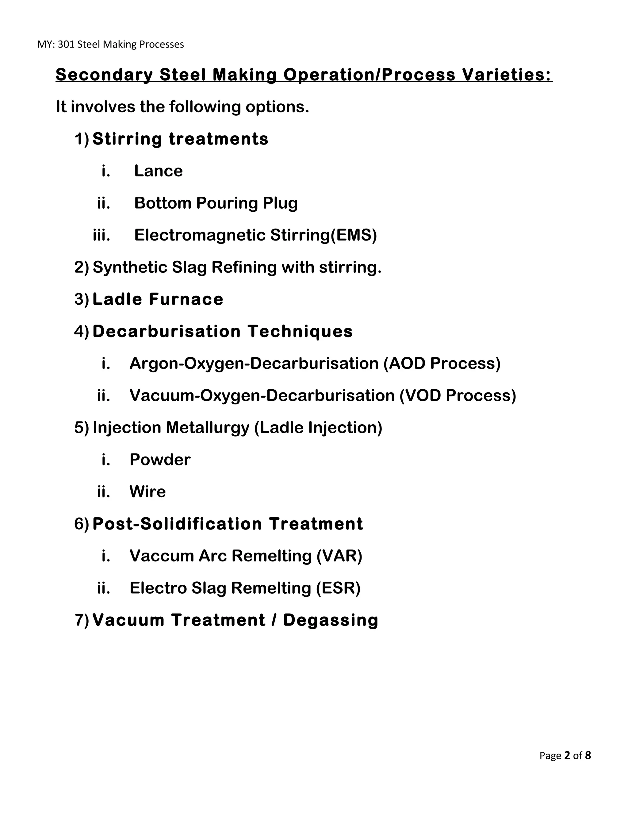 Steel Making: Lecture Secondary Steel Making | DOC