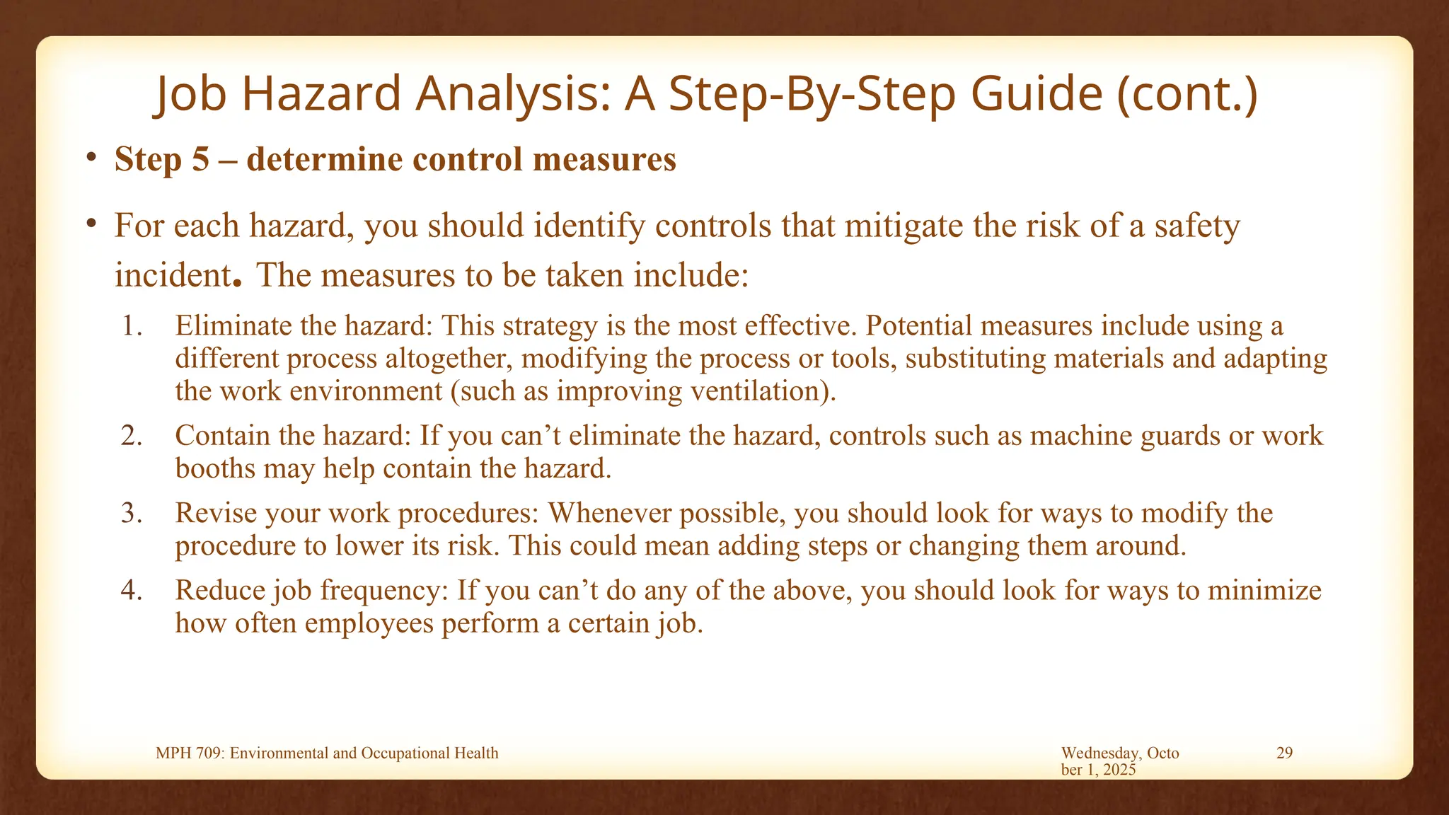 Lecture Note 6 - Types of Occupational Hazards, Job hazard analysis and ...
