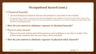 Lecture Note 6 - Types of Occupational Hazards, Job hazard analysis and ...