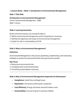 Introduction to Environmental Management Course: Environmental ...