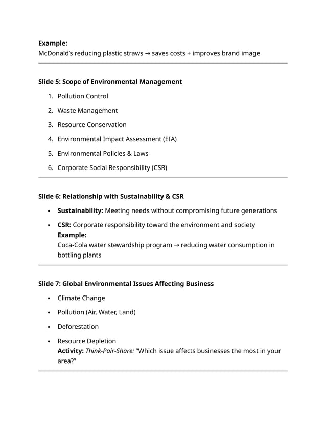 Introduction to Environmental Management Course: Environmental ...