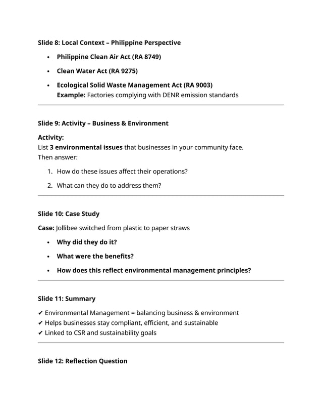 Introduction to Environmental Management Course: Environmental ...